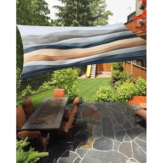 Abstract Color Block Sun Shade Sail 6.5'X10' Colorful Line Curve Linen ...