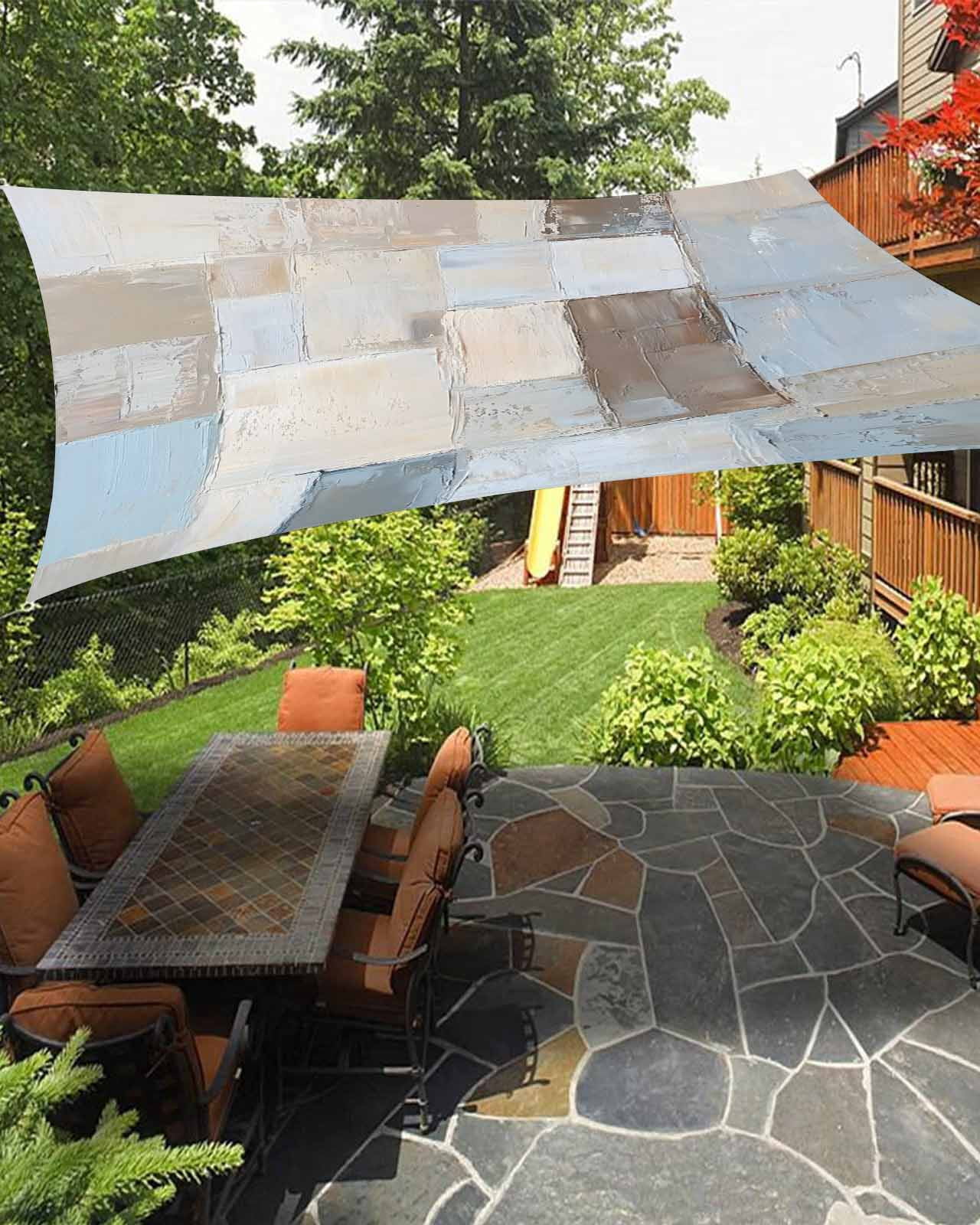 Abstract Color Block Sun Shade Sail 8'X10' Beige Brown Geometric Oil ...