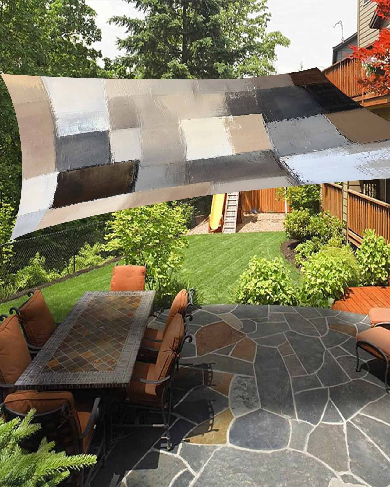 Abstract Color Block Sun Shade Sail 8'X10' Geometric Beige Brown Modern ...