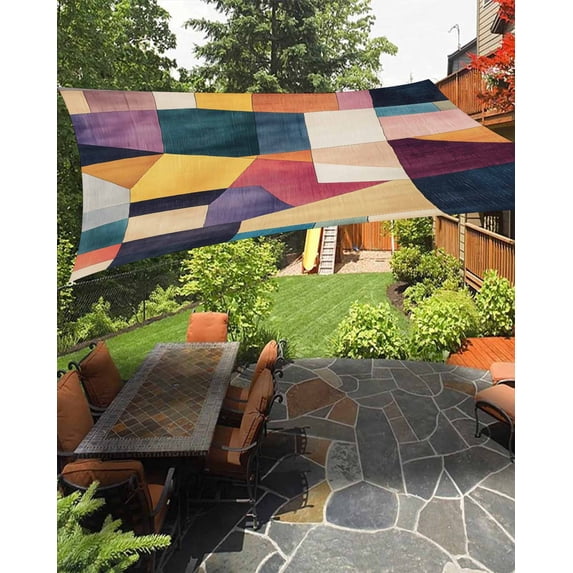Abstract Color Block Sun Shade Sail 8'X10' Vintage Colorful Geometric ...