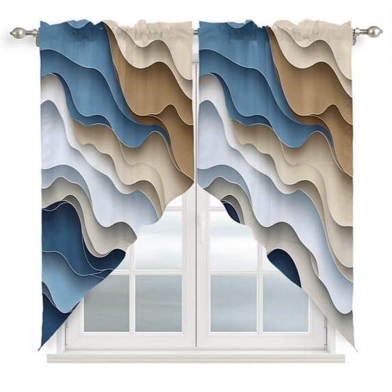 Abstract Color Block Swag Curtain Valance for Window 2 Panels Beige ...