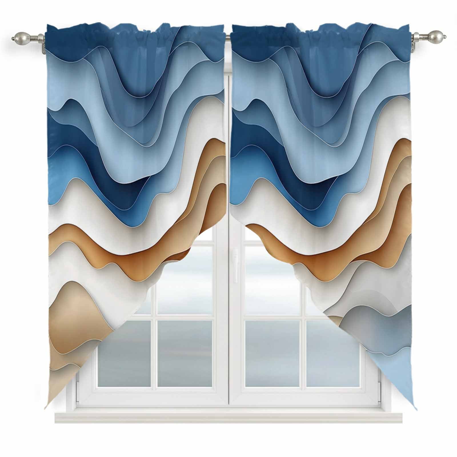 Abstract Color Block Swag Curtain Valance for Window 2 Panels Beige ...