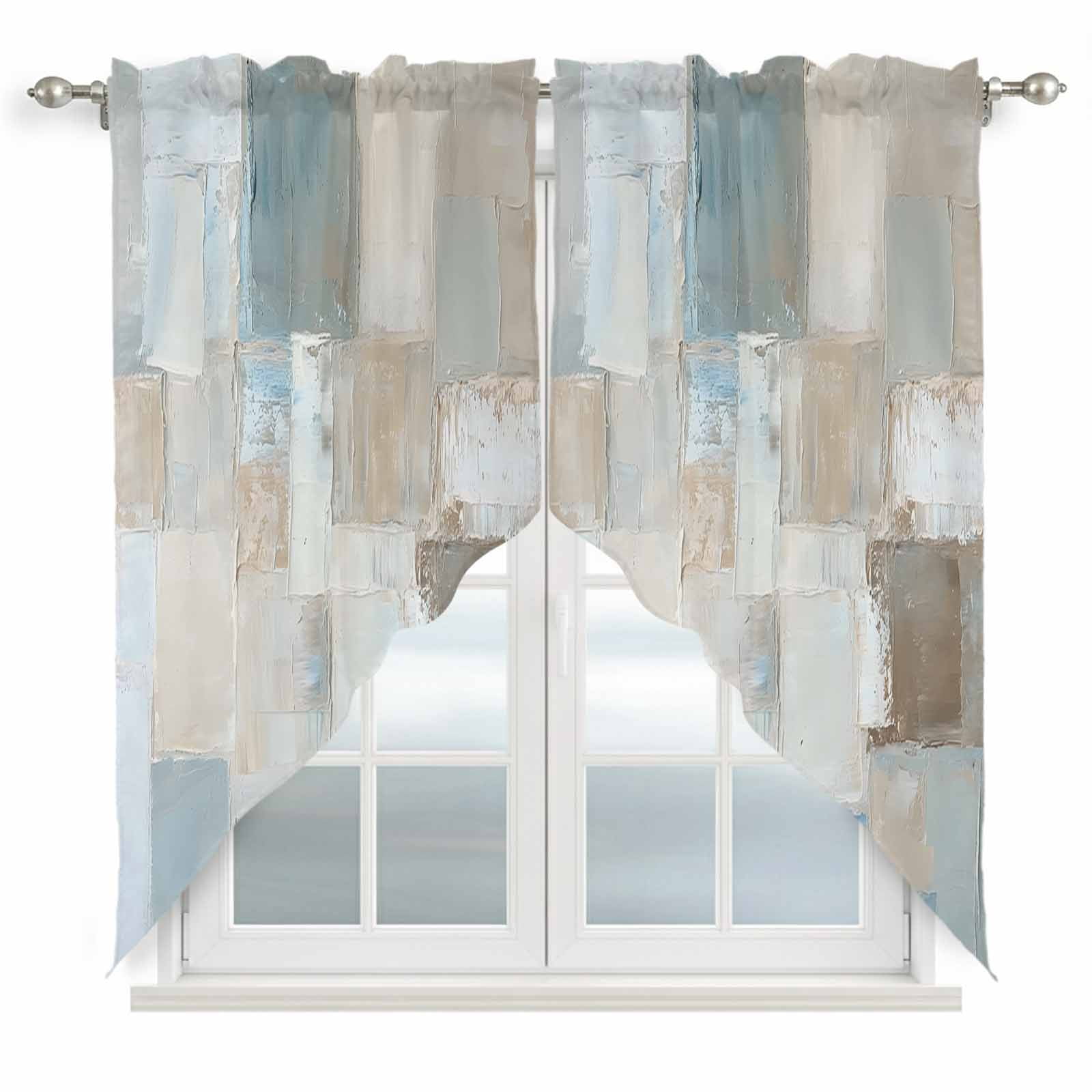 Abstract Color Block Swag Curtain Valance for Window 2 Panels Beige ...