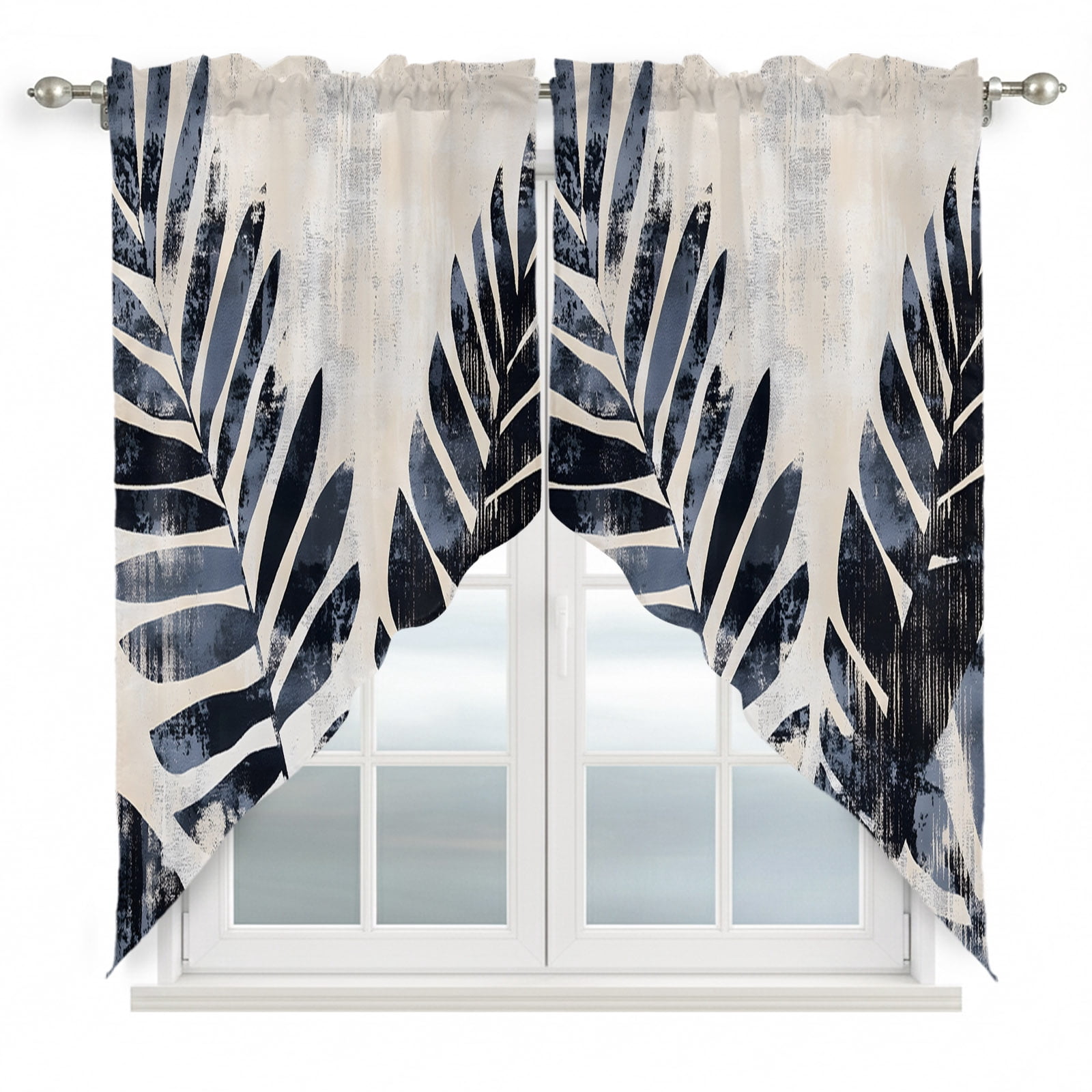 Abstract Color Block Swag Curtain Valance for Window 2 Panels Black ...