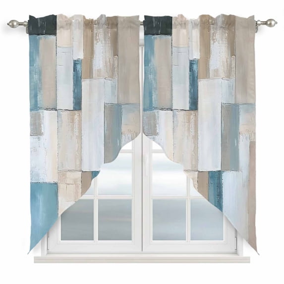 Abstract Color Block Swag Curtain Valance for Window 2 Panels Blue ...