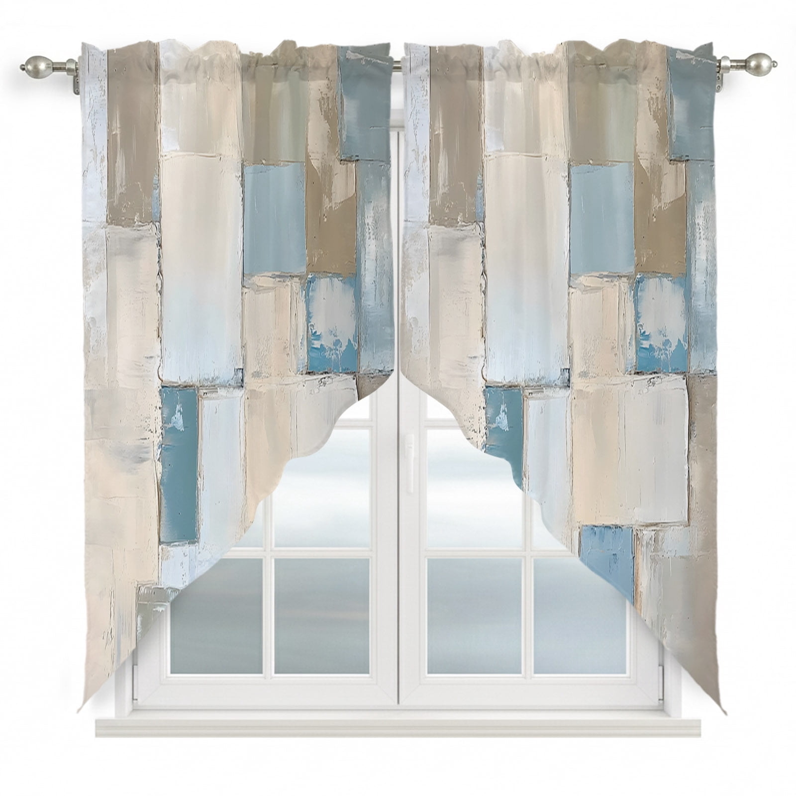 Abstract Color Block Swag Curtain Valance for Window 2 Panels Blue ...