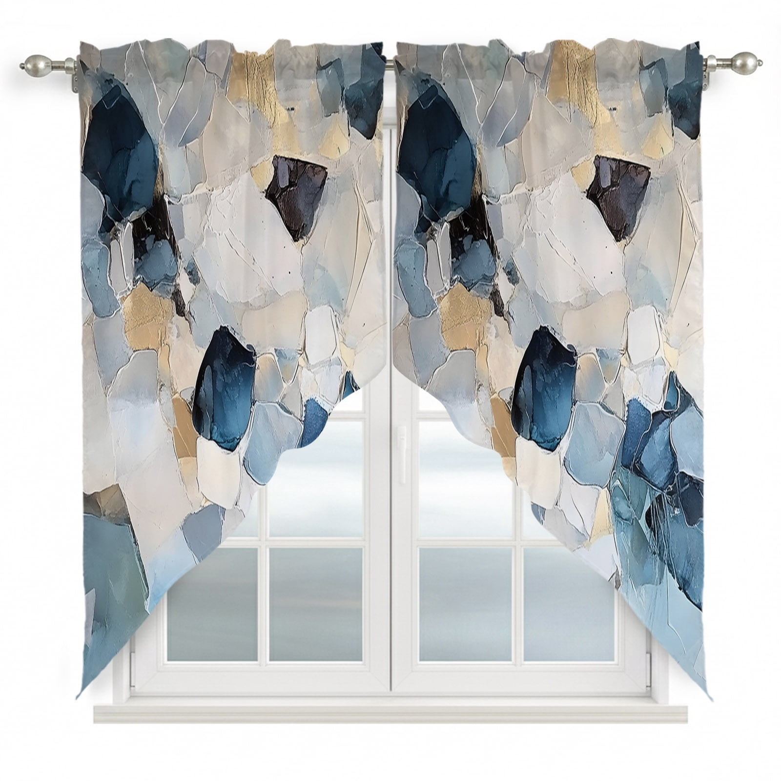 Abstract Color Block Swag Curtain Valance for Window 2 Panels Blue ...
