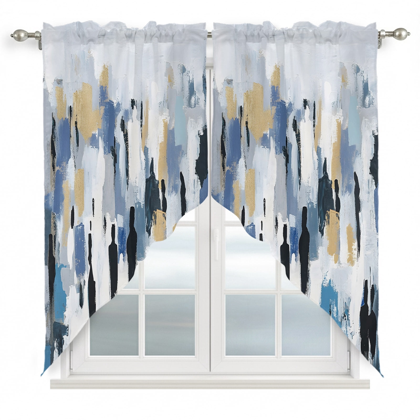 Abstract Color Block Swag Curtain Valance for Window 2 Panels Blue Gold ...