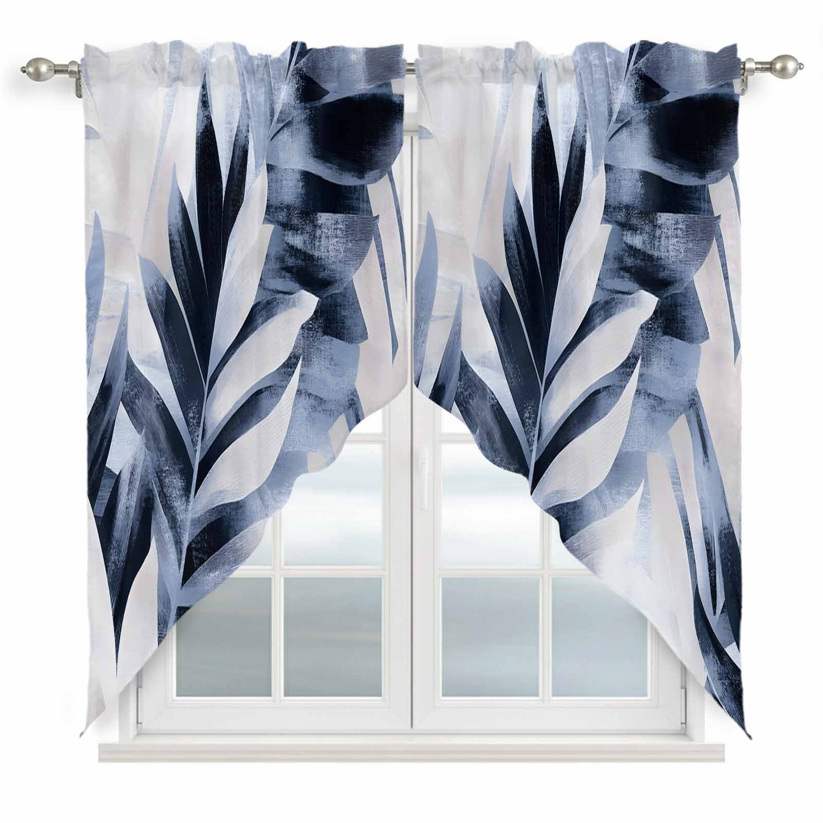 Abstract Color Block Swag Curtain Valance for Window 2 Panels BlueLeaf ...