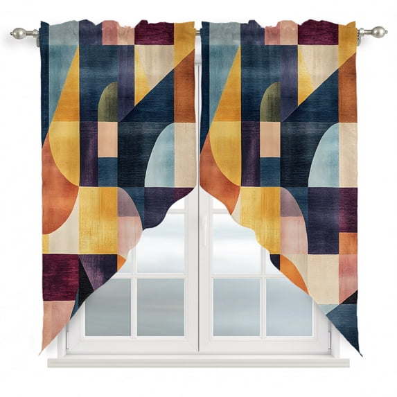 Abstract Color Block Swag Curtain Valance for Window 2 Panels Boho ...