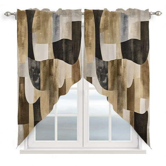 Abstract Color Block Swag Curtain Valance for Window 2 Panels Brown ...