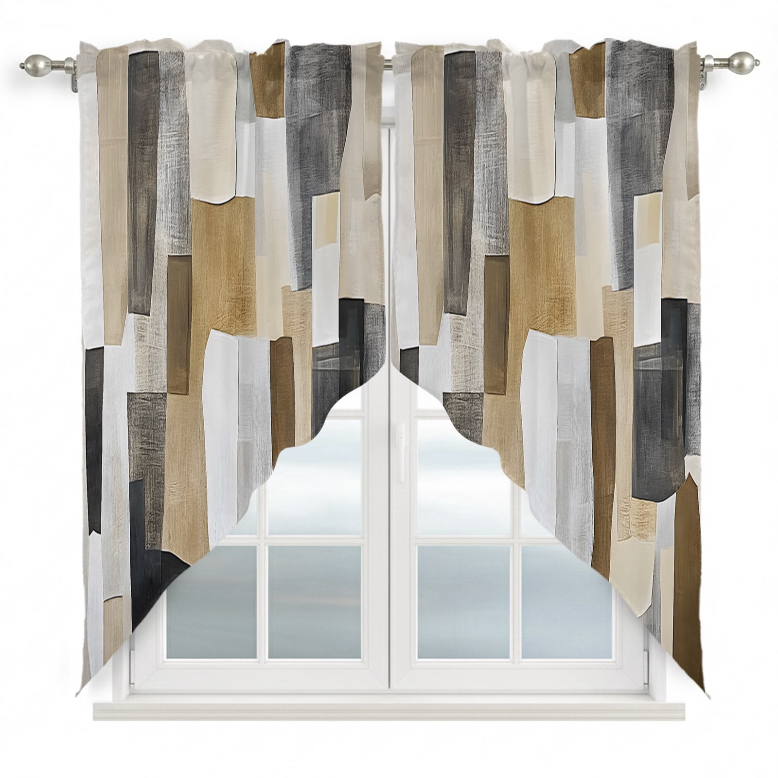 Abstract Color Block Swag Curtain Valance for Window 2 Panels Brown ...