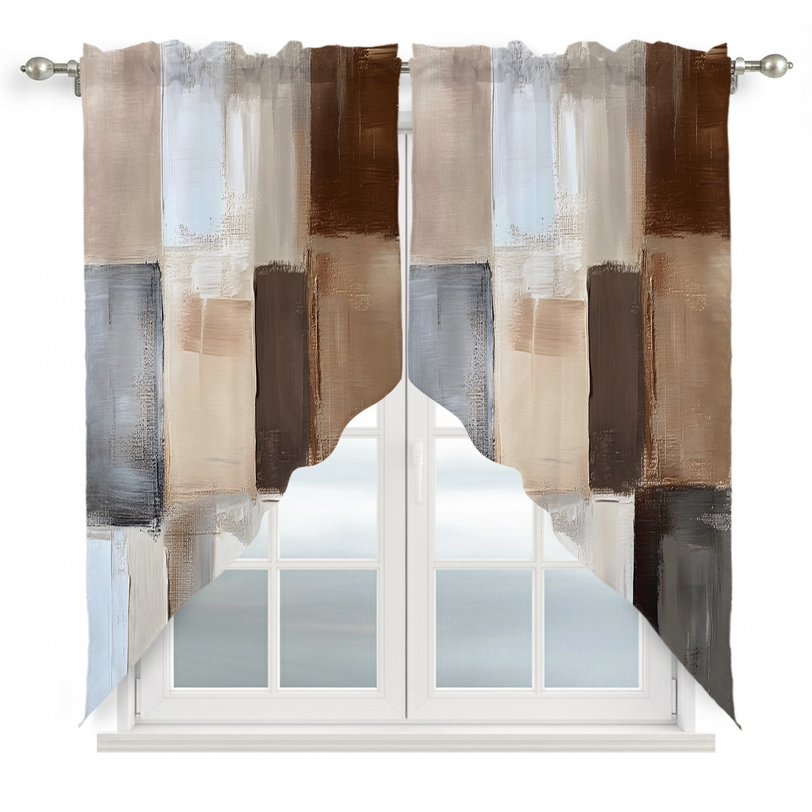Abstract Color Block Swag Curtain Valance for Window 2 Panels Brown ...
