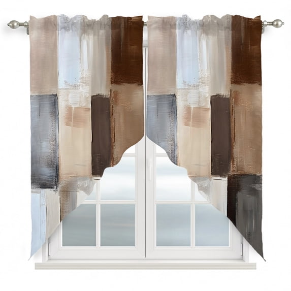 Abstract Color Block Swag Curtain Valance for Window 2 Panels Brown ...