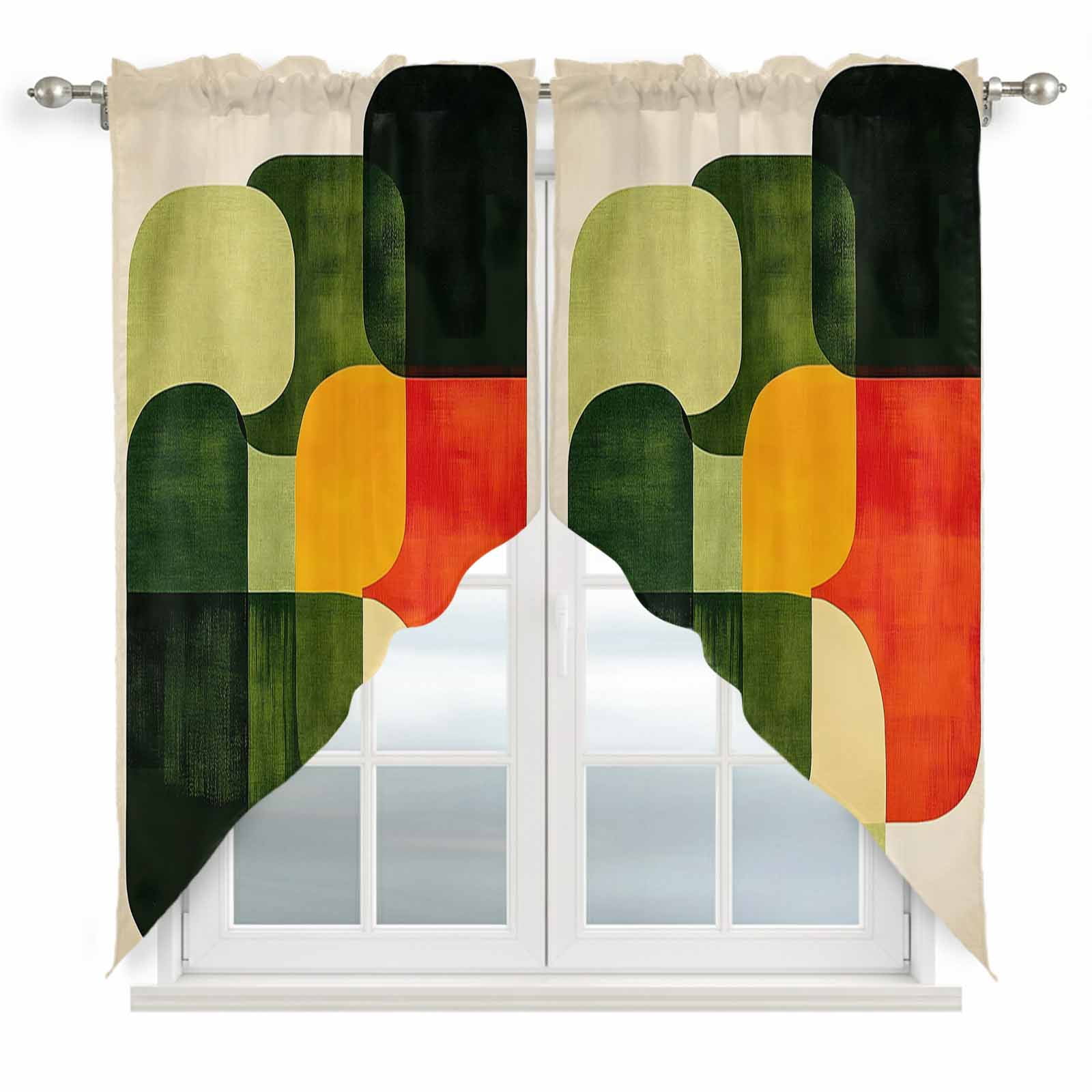 Abstract Color Block Swag Curtain Valance for Window 2 Panels Colorful ...