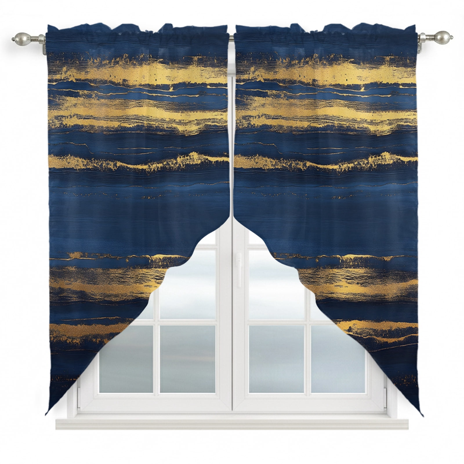 Abstract Color Block Swag Curtain Valance for Window 2 Panels Gold Blue ...
