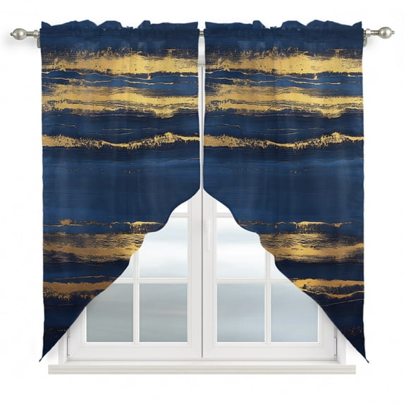 Abstract Color Block Swag Curtain Valance for Window 2 Panels Gold Blue ...