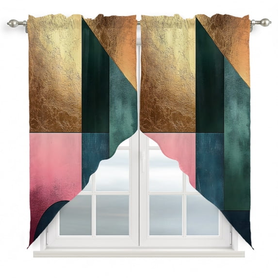 Abstract Color Block Swag Curtain Valance for Window 2 Panels Gold ...