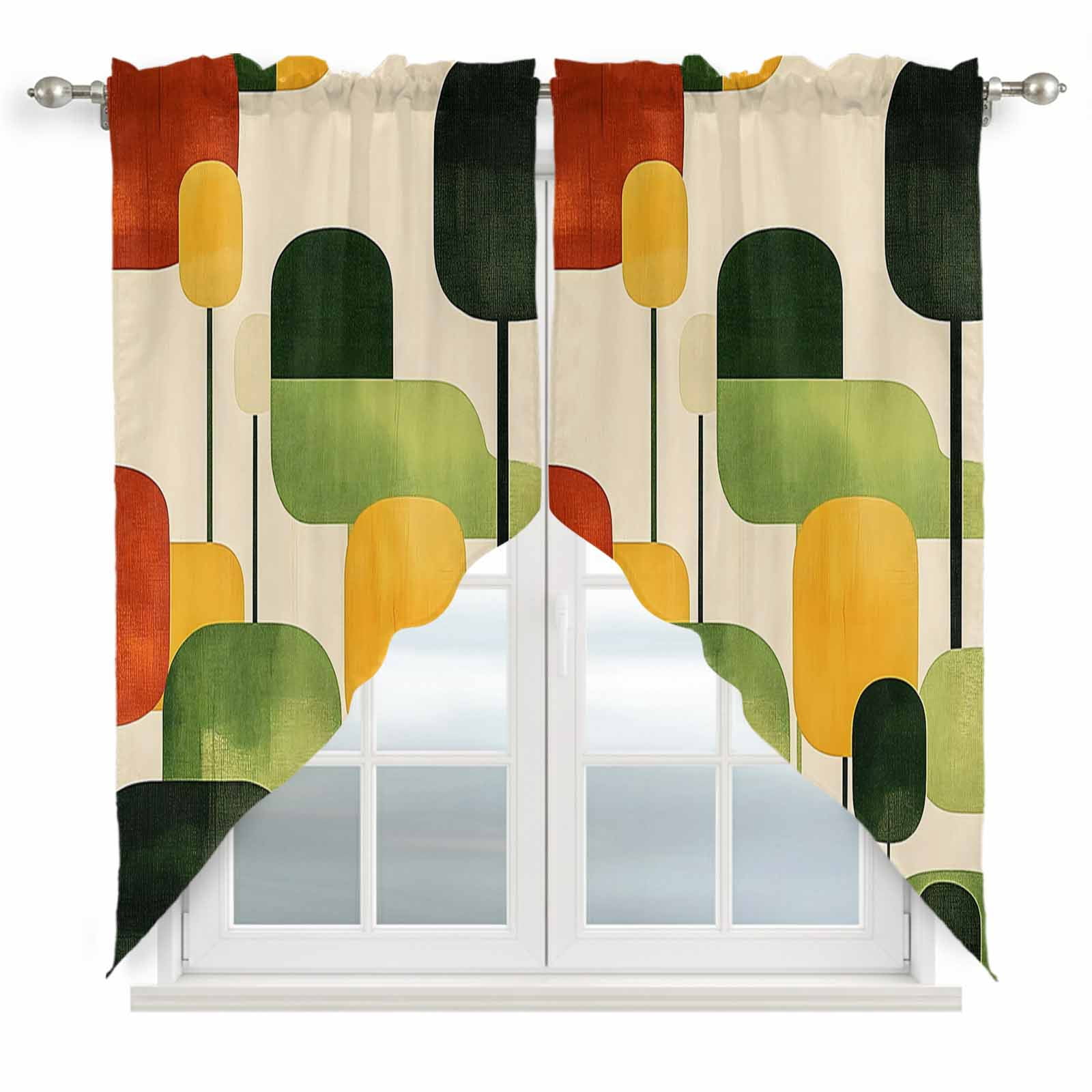 Abstract Color Block Swag Curtain Valance for Window 2 Panels Green ...
