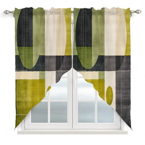 Abstract Color Block Swag Curtain Valance for Window 2 Panels Green ...