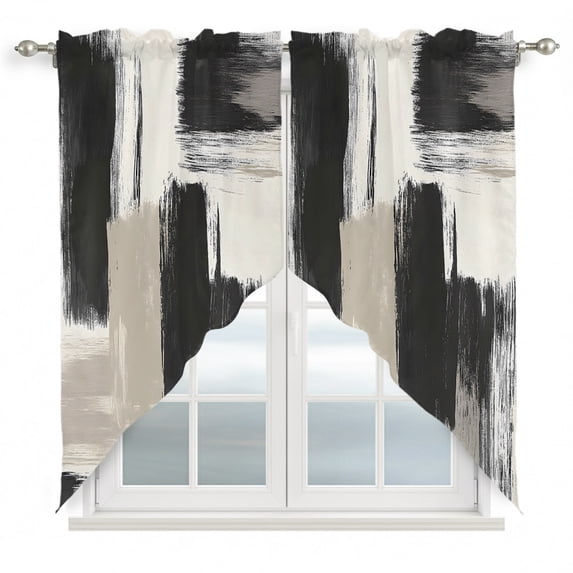 Abstract Color Block Swag Curtain Valance for Window 2 Panels Grey ...