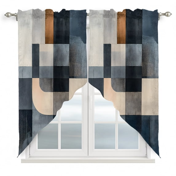 Abstract Color Block Swag Curtain Valance for Window 2 Panels Grey Blue ...