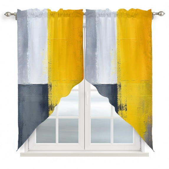 Abstract Color Block Swag Curtain Valance for Window 2 Panels Grey ...