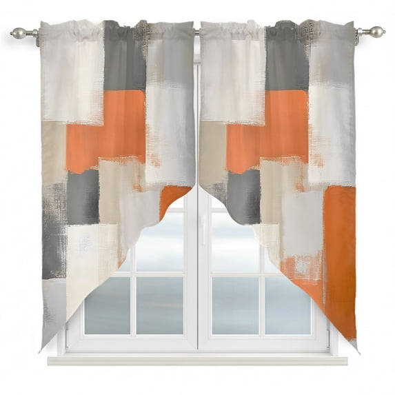 Abstract Color Block Swag Curtain Valance for Window 2 Panels Orange ...