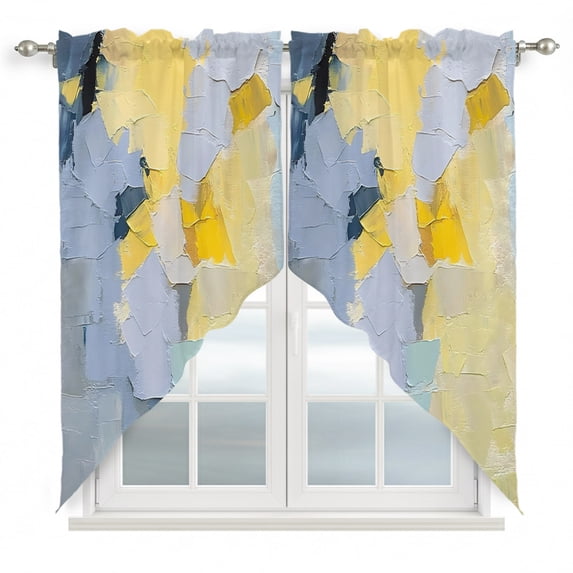 Abstract Color Block Swag Curtain Valance for Window 2 Panels Yellow ...