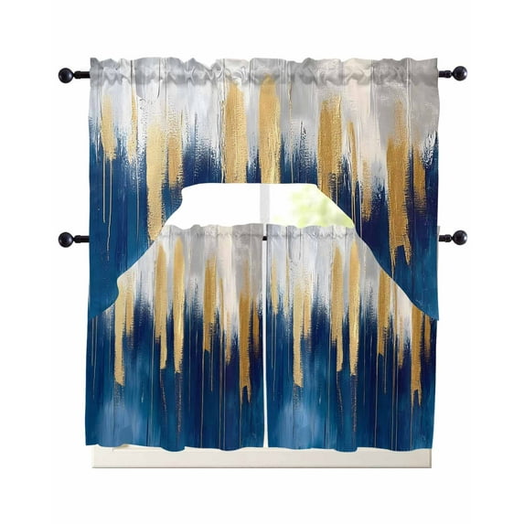 Abstract Color Block Swag Valance and Tier Curtains Set Navy Block ...