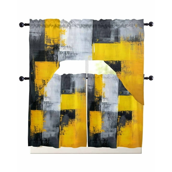 Abstract Color Block Swag Valance and Tier Curtains Set Yellow Block ...
