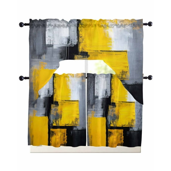 Abstract Color Block Swag Valance and Tier Curtains Set Yellow Block ...
