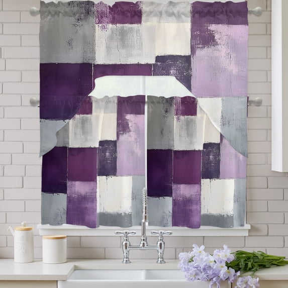 Abstract Color Block Swag Valance and Tier Set of 3, Purple Block Oil ...