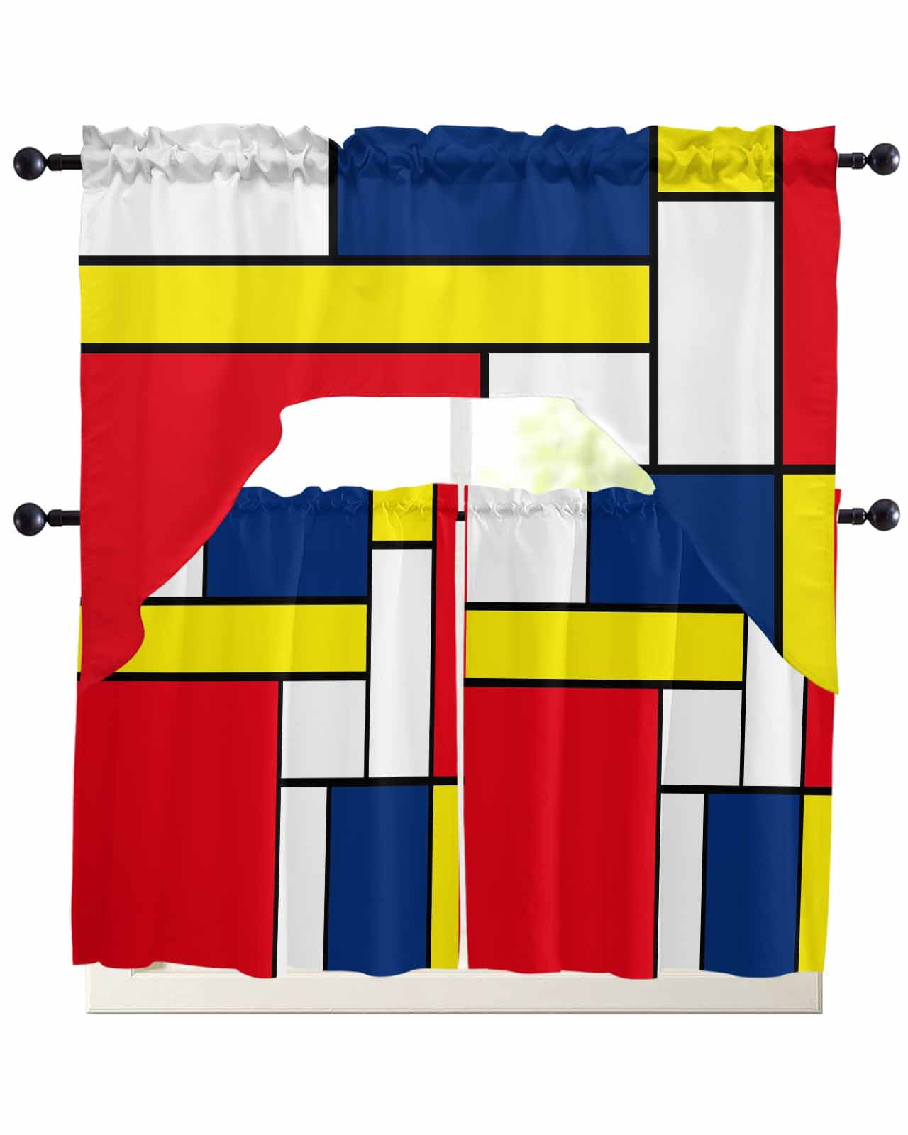 Abstract Color Block Swag Valance for Window, 3 Piece Yellow Red Blue ...