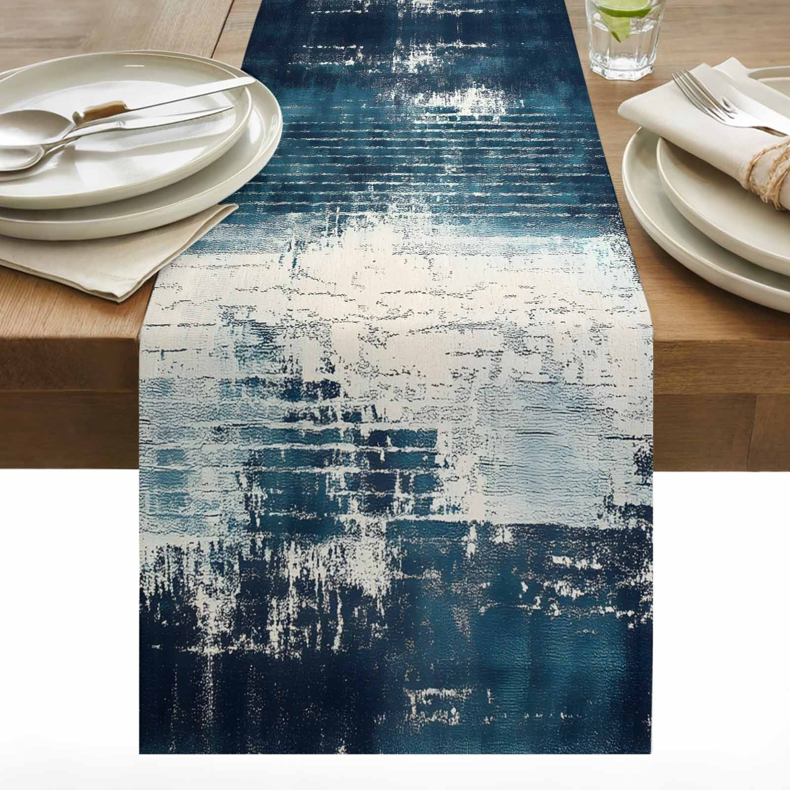 Abstract Color Block Table Runner 13x108 inch Gradient Navy White ...