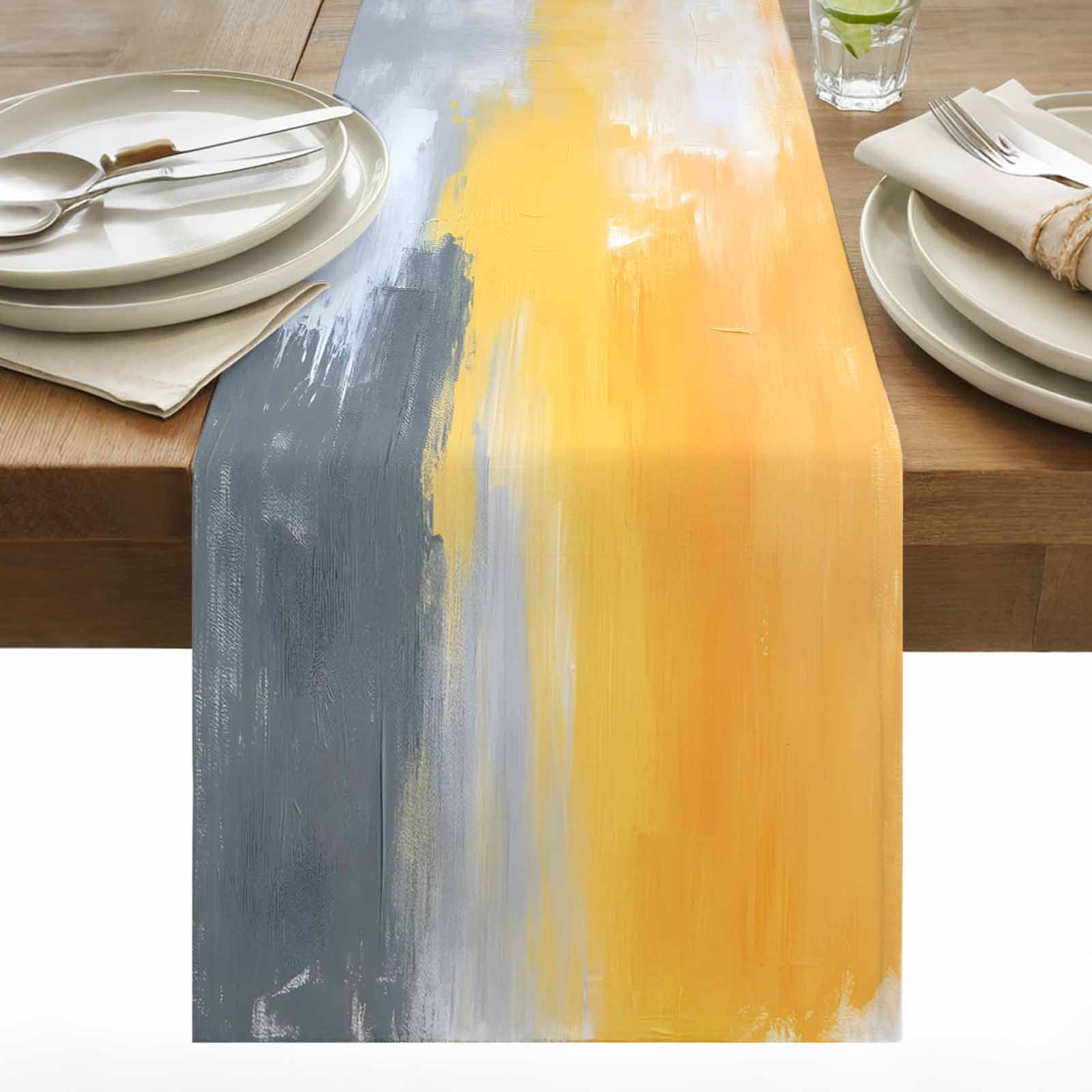Abstract Color Block Table Runner 13x48 inch Yellow Grey Graffiti Oil ...