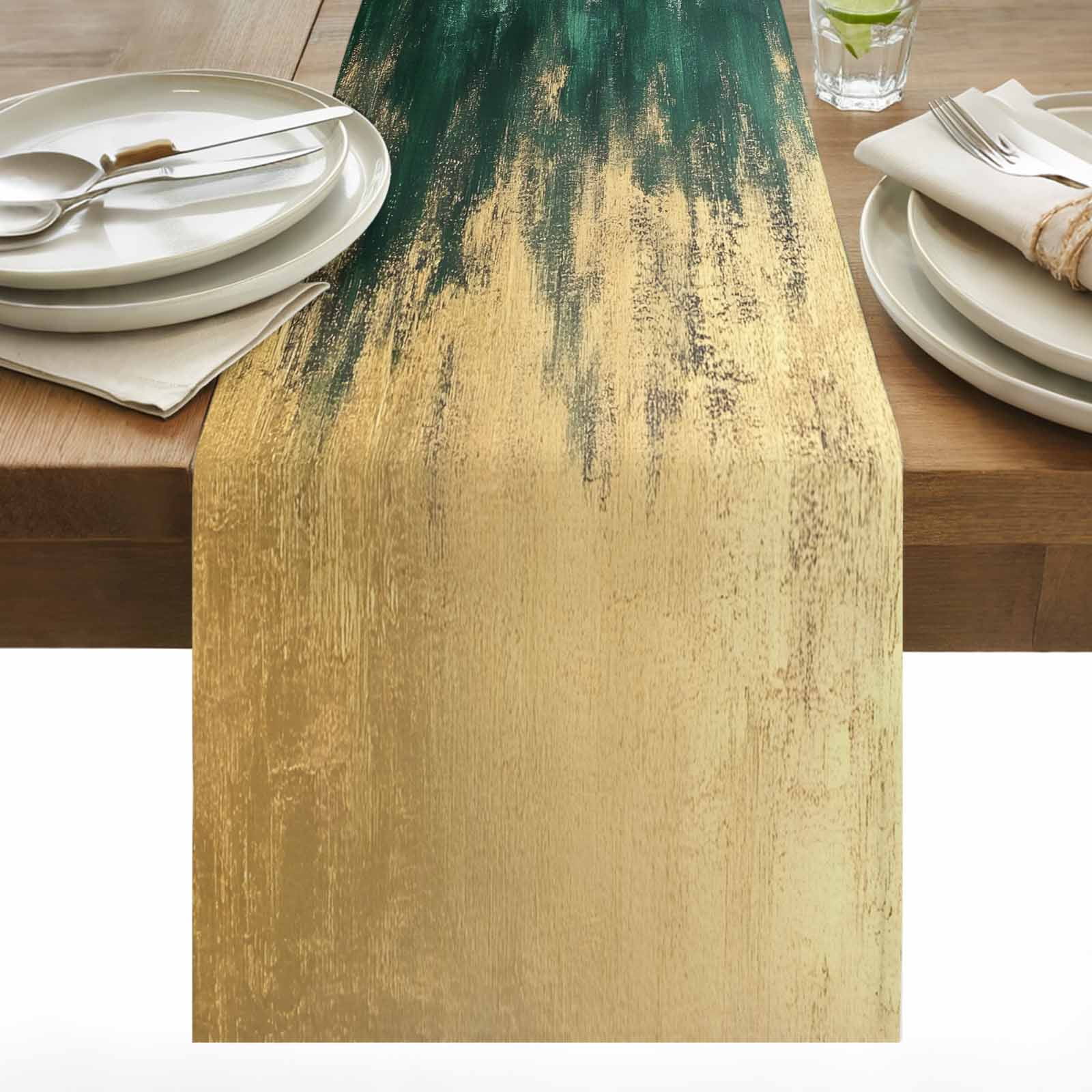 Abstract Color Block Table Runner 13x72 inch Gradient Gold Green ...