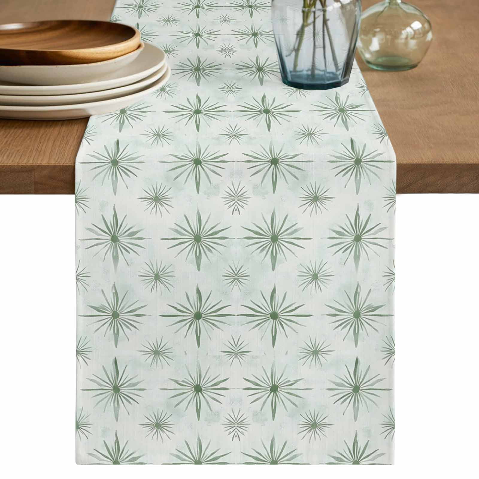 Abstract Color Block Table Runner, Green Floral Texture Watercolor ...
