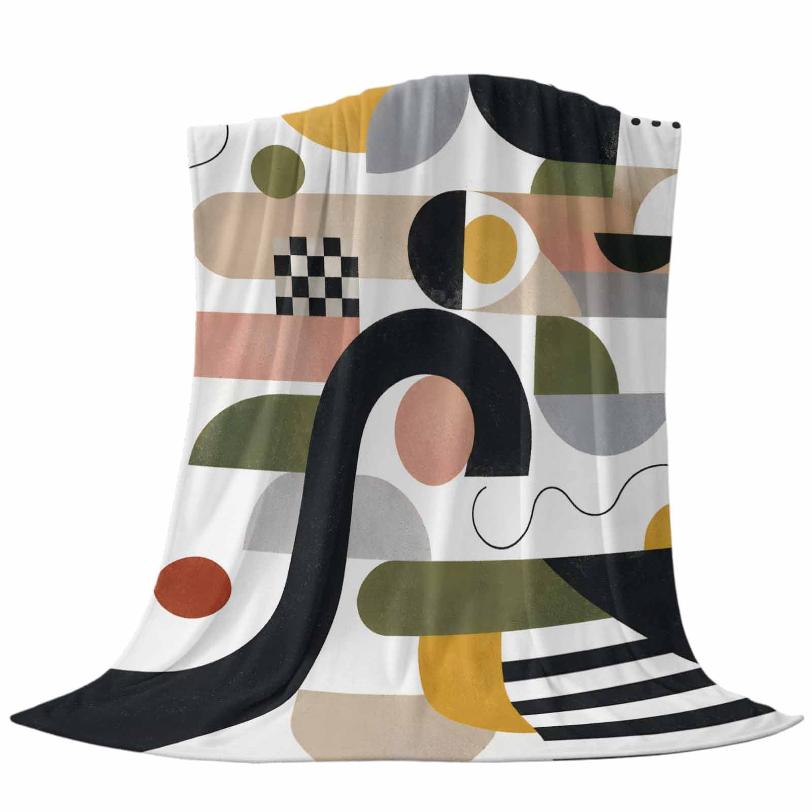 Abstract Color Block Throw Flannel Blanket Modern Black Pink Green ...