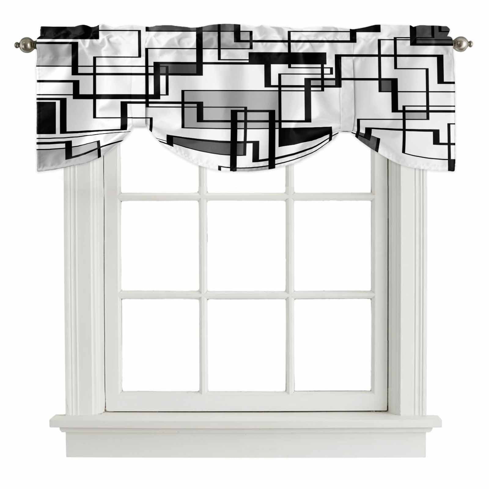 Abstract Color Block Tie Up Valance Curtains Black Gray Rectangular ...