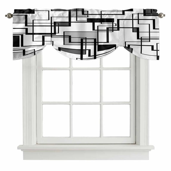 Abstract Color Block Tie Up Valance Curtains Black Gray Rectangular ...