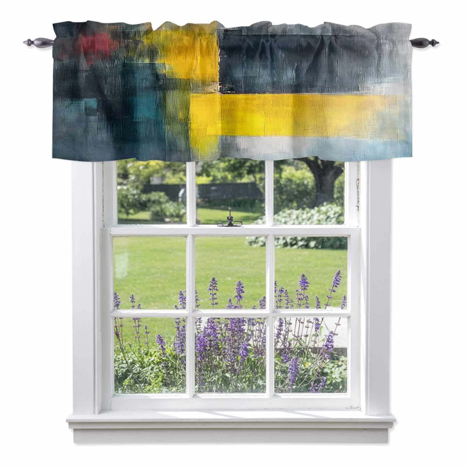 Abstract Color Block Valances for Windows, Yellow Block Gradient Black ...