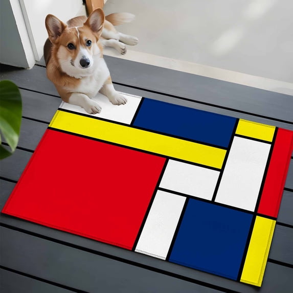 Abstract Color Block Washable Entry Rug 2x3 Yellow Red Blue Rectangular ...