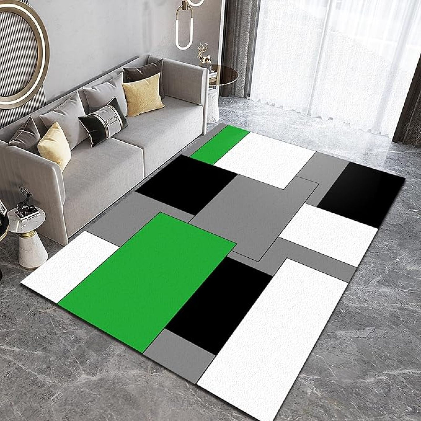 Abstract Color Blocks Area Rug, Gray Green Geometry Non Slip Easy Care ...