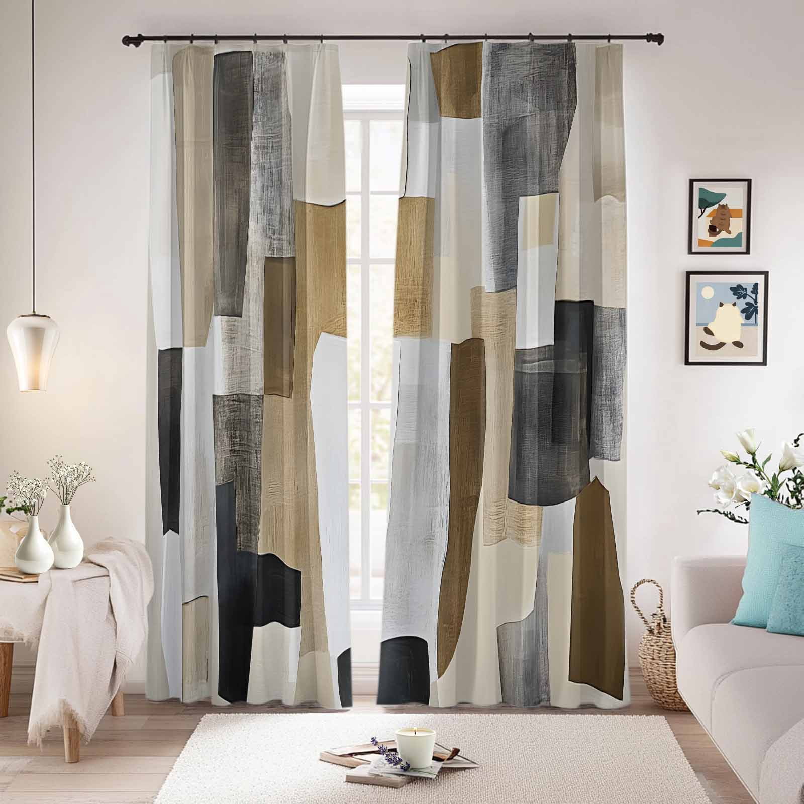 Abstract Color Blocks Blackout Curtains for Bedroom/Living Room, Pinch ...