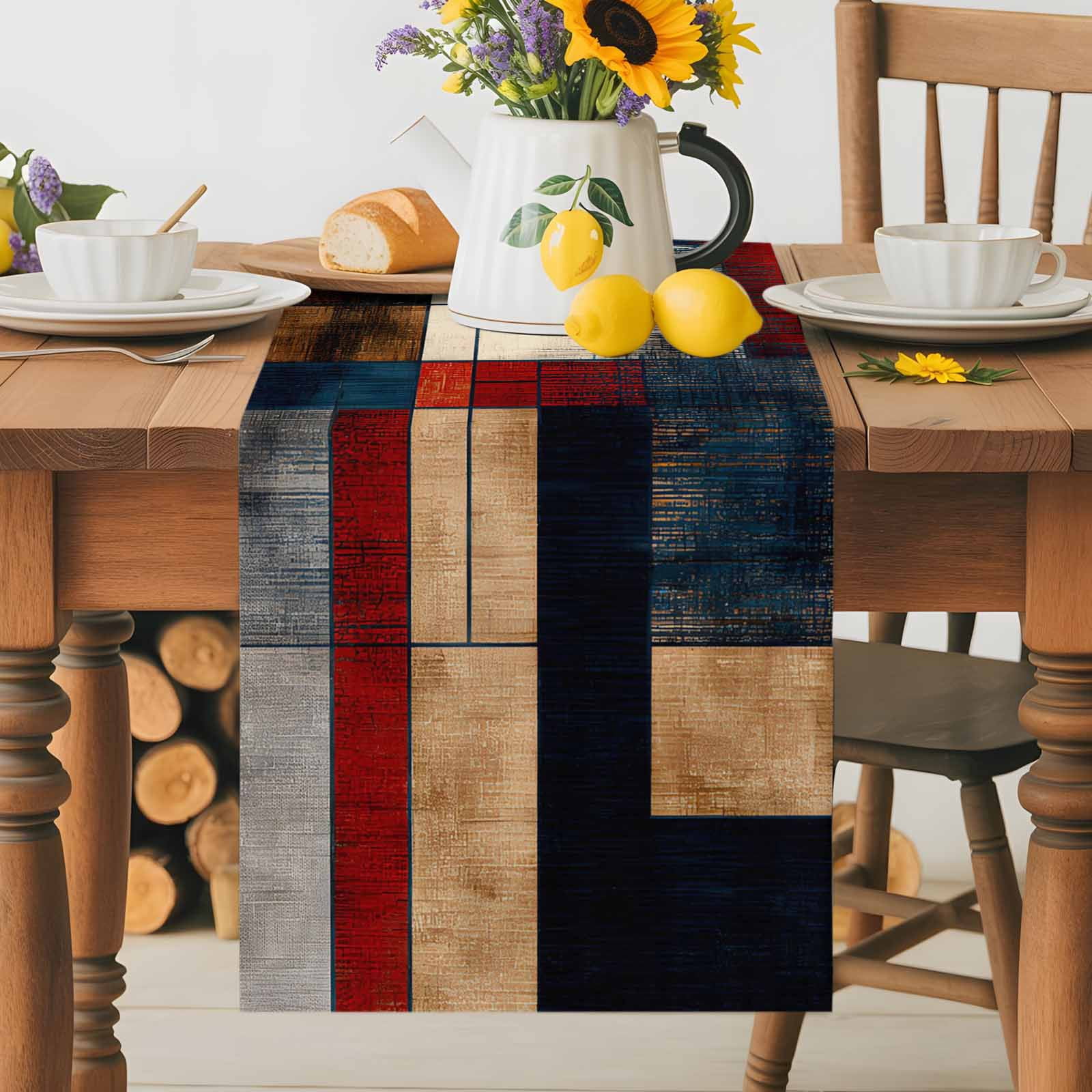 Abstract Color Blocks Dining Table Runner, Geometric Architectural Art ...
