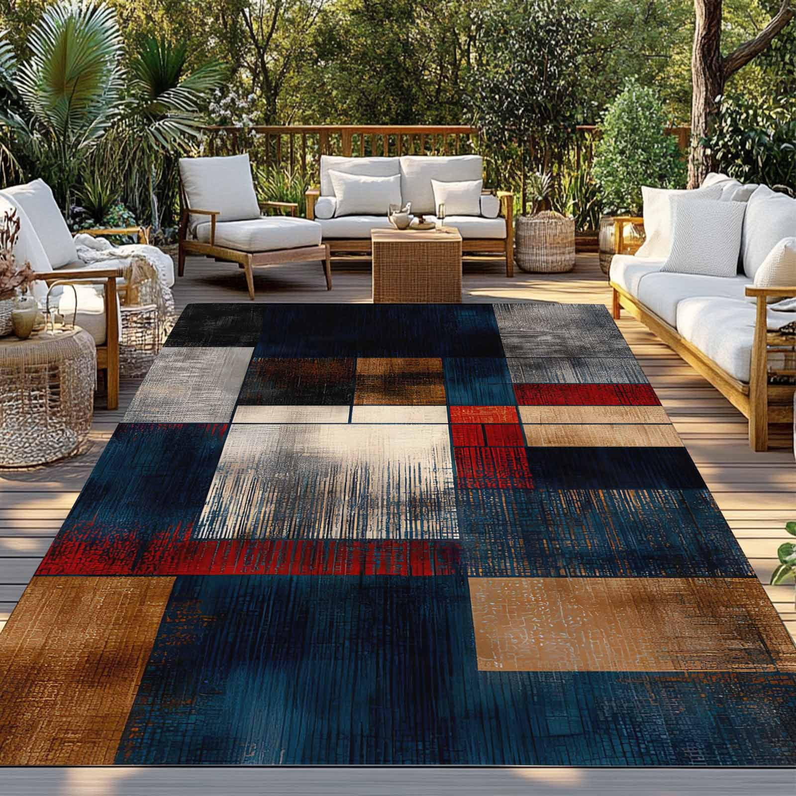 Abstract Color Blocks Indoor Outdoor Rugs 5x7 Ft, Geometric ...