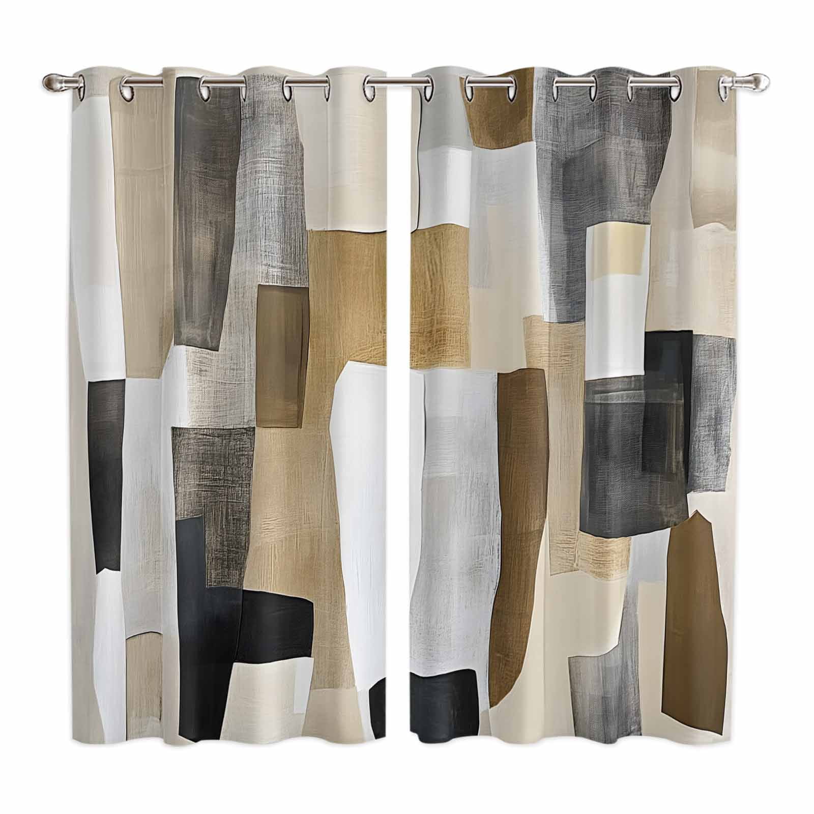 Abstract Color Blocks Kitchen Curtains 63 Inch Length, Modern Geometric ...