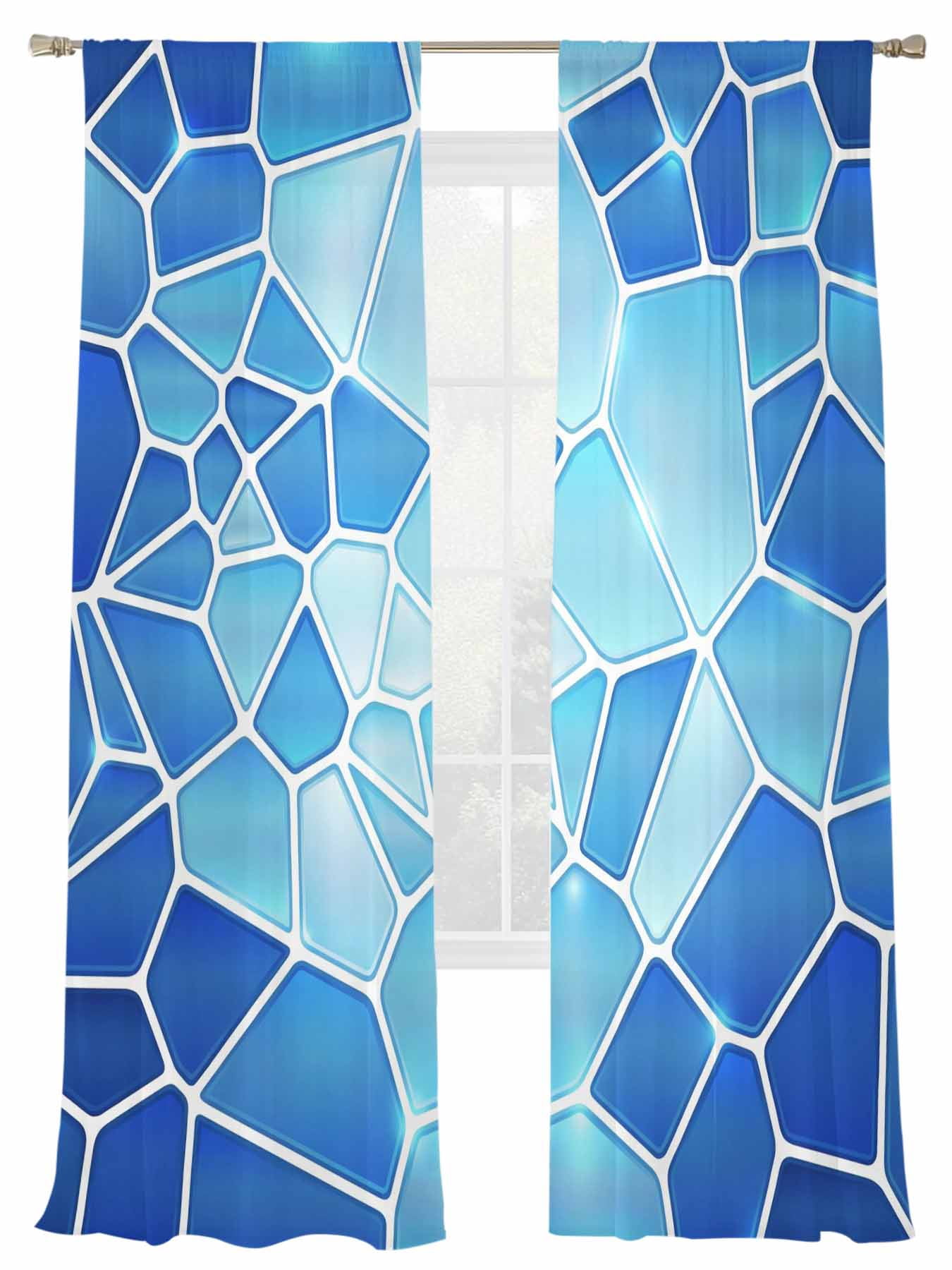 Abstract Color Blocks Sheer Curtains 84 inches Long 2 Panels Set Modern ...