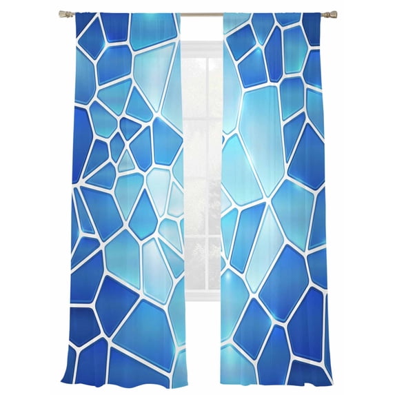 Abstract Color Blocks Sheer Curtains 84 inches Long 2 Panels Set Modern ...
